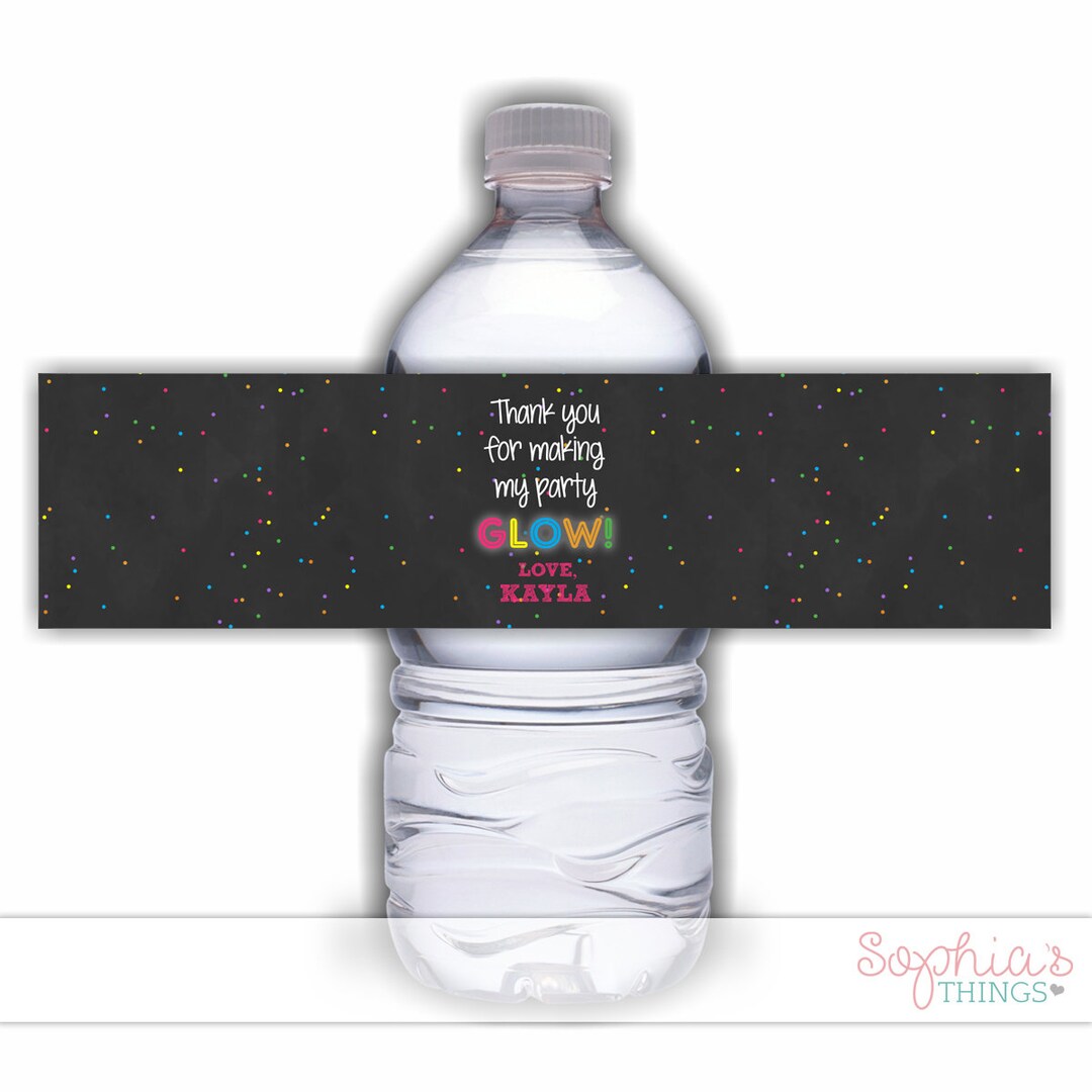 Glow Birthday Party Water Bottle Labels, WATERPROOF Glow in the Dark ...