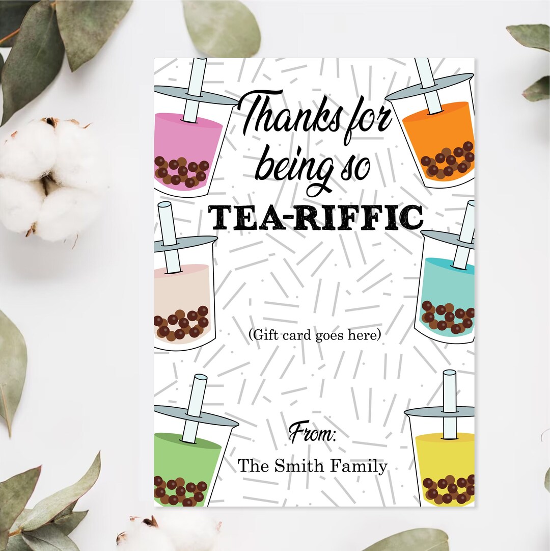 Boba Tea Gift Card Holder, Bubble Tea Note Card, Thanks for Being so ...