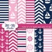 Digital scrapbook papers pink and navy blue nautical theme | Etsy