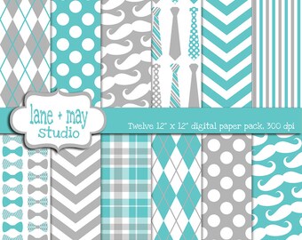 Digital scrapbook papers bright blue and gray little man / | Etsy