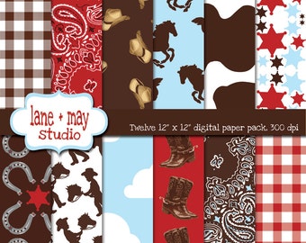 Digital scrapbook papers western cowboy themed INSTANT | Etsy