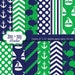Digital papers navy white and green nautical / whale | Etsy