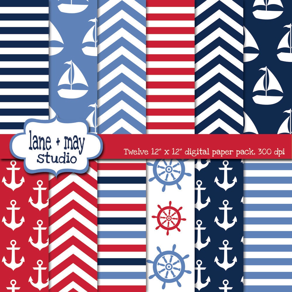 Digital Scrapbook Papers - Red, White and Blue Nautical Patterns ...