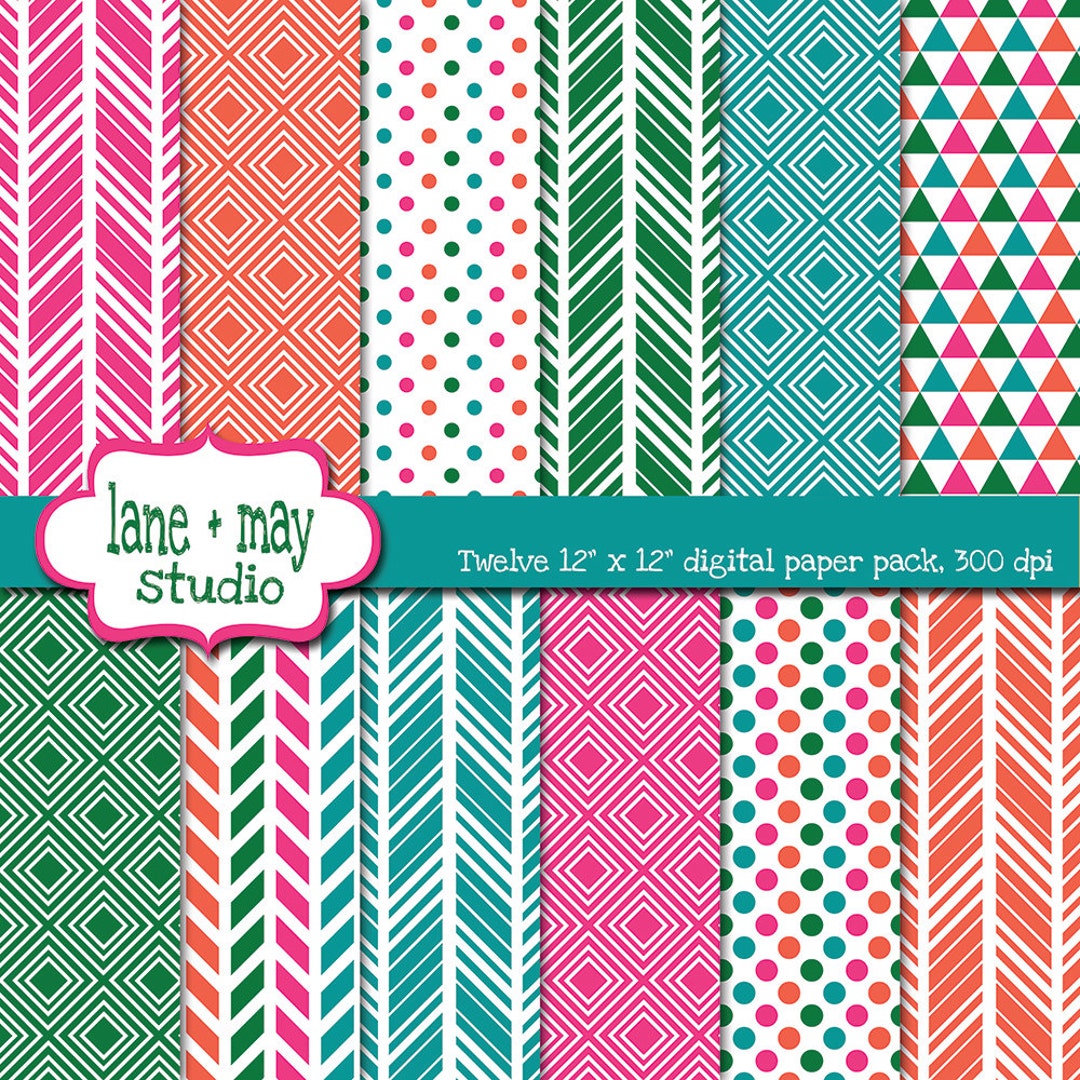 Digital Scrapbook Papers - Pink, Orange, Green and Teal Tribal ...