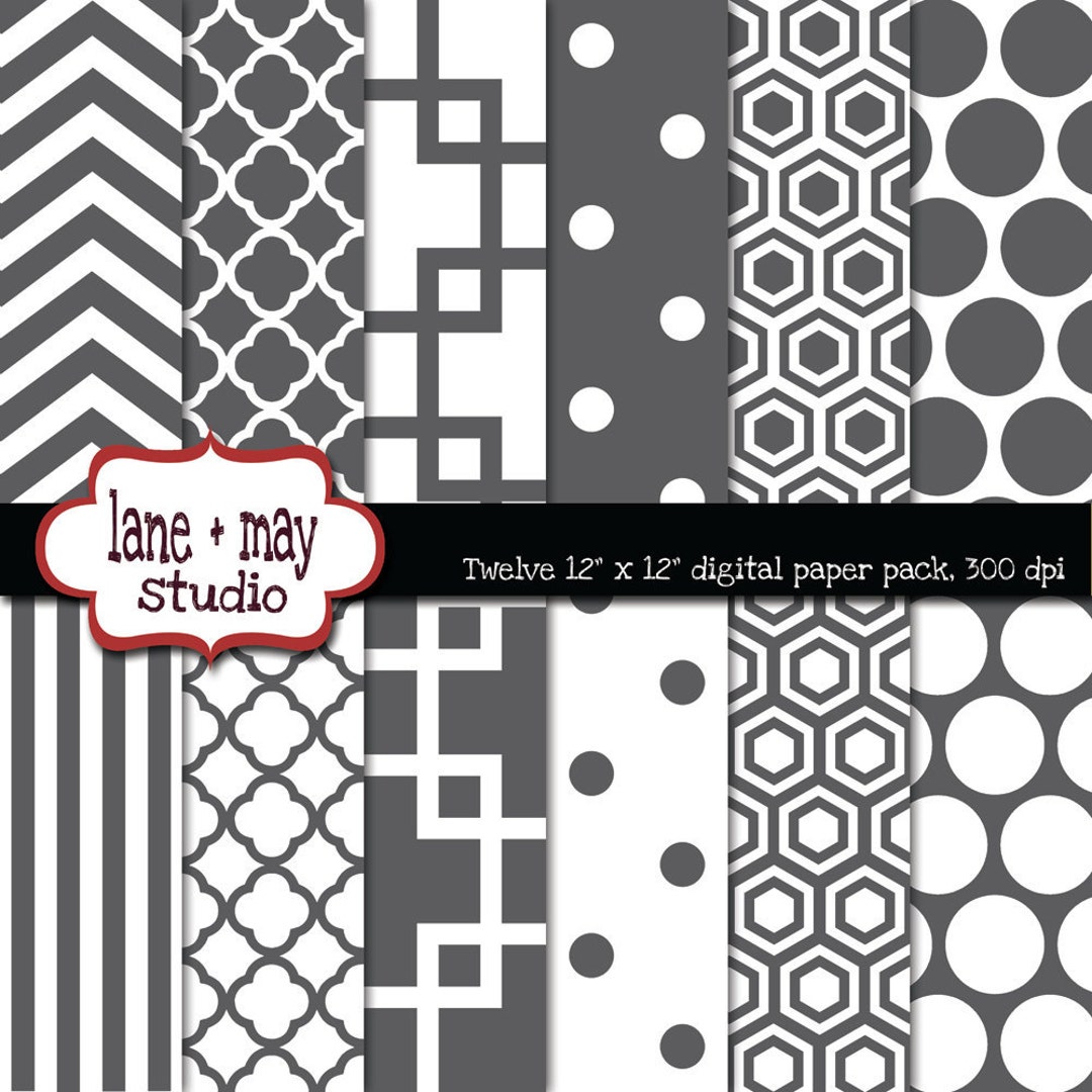Digital Scrapbook Papers - Gray and White Geometric Patterns - INSTANT ...
