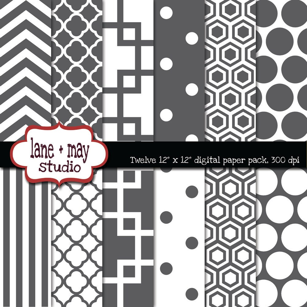 Digital Scrapbook Papers Gray and White Geometric Patterns - Etsy