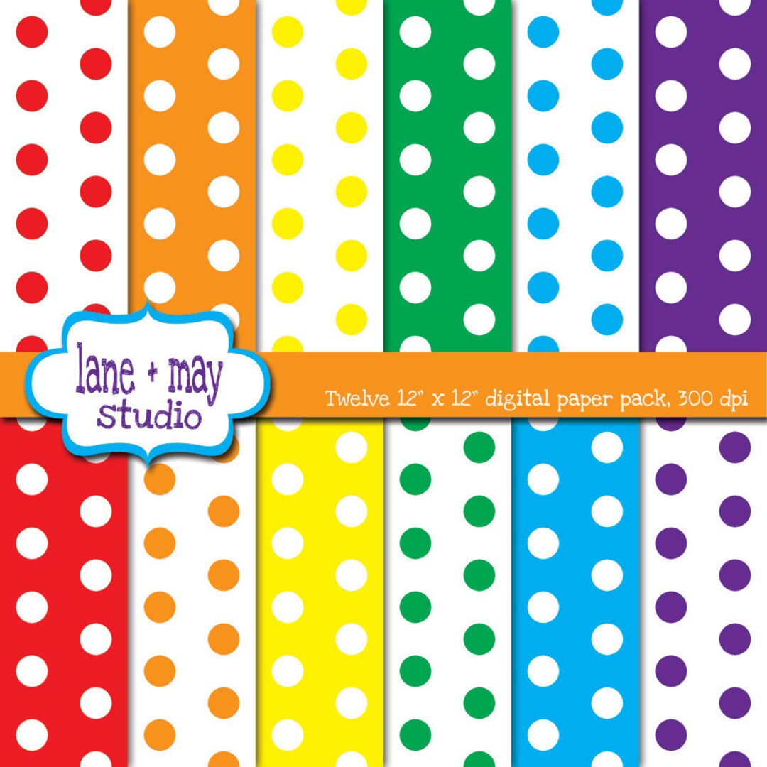 Digital Scrapbook Papers - Rainbow Polka Dot Patterns - INSTANT ...