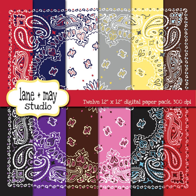 Digital Scrapbook Papers Various Colored Bandana INSTANT DOWNLOAD - Etsy