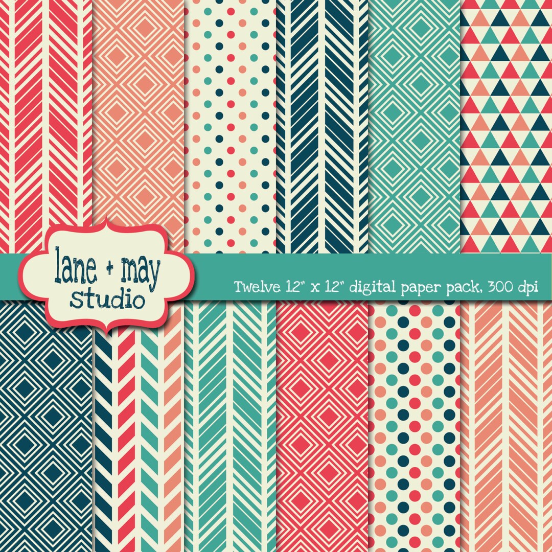Digital Scrapbook Papers - Navy, Aqua Blue, Pink and Peach Tribal ...