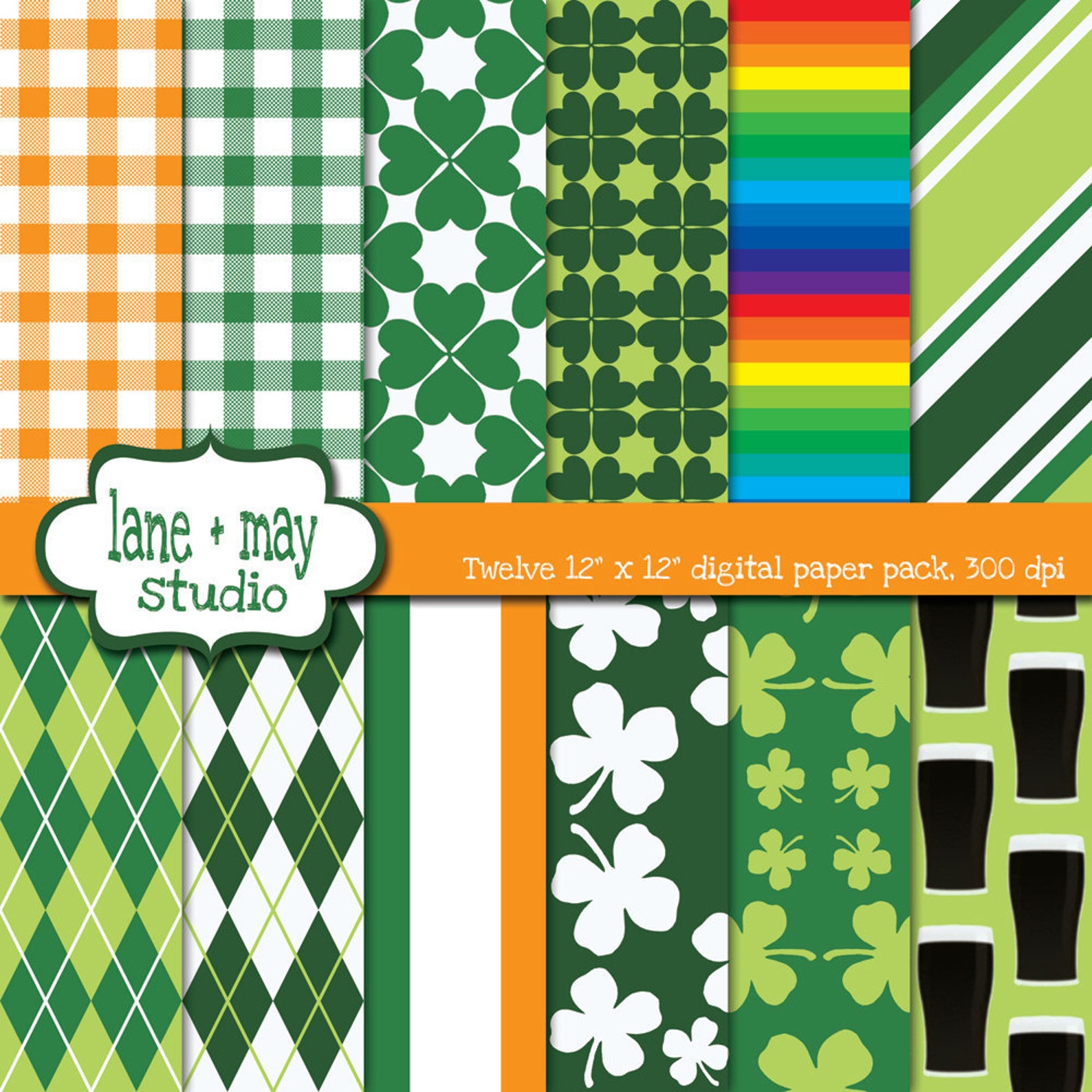 Saint Patrick's Day Patterns - Digital Scrapbook Papers - INSTANT ...