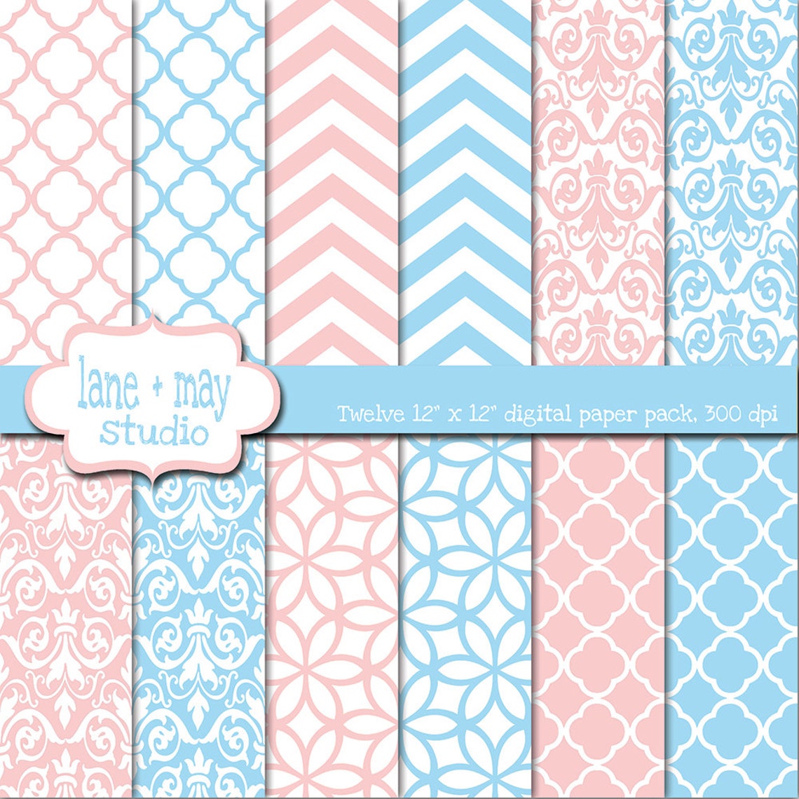 Digital Papers Pale Pink and Baby Blue Patterns INSTANT DOWNLOAD - Etsy