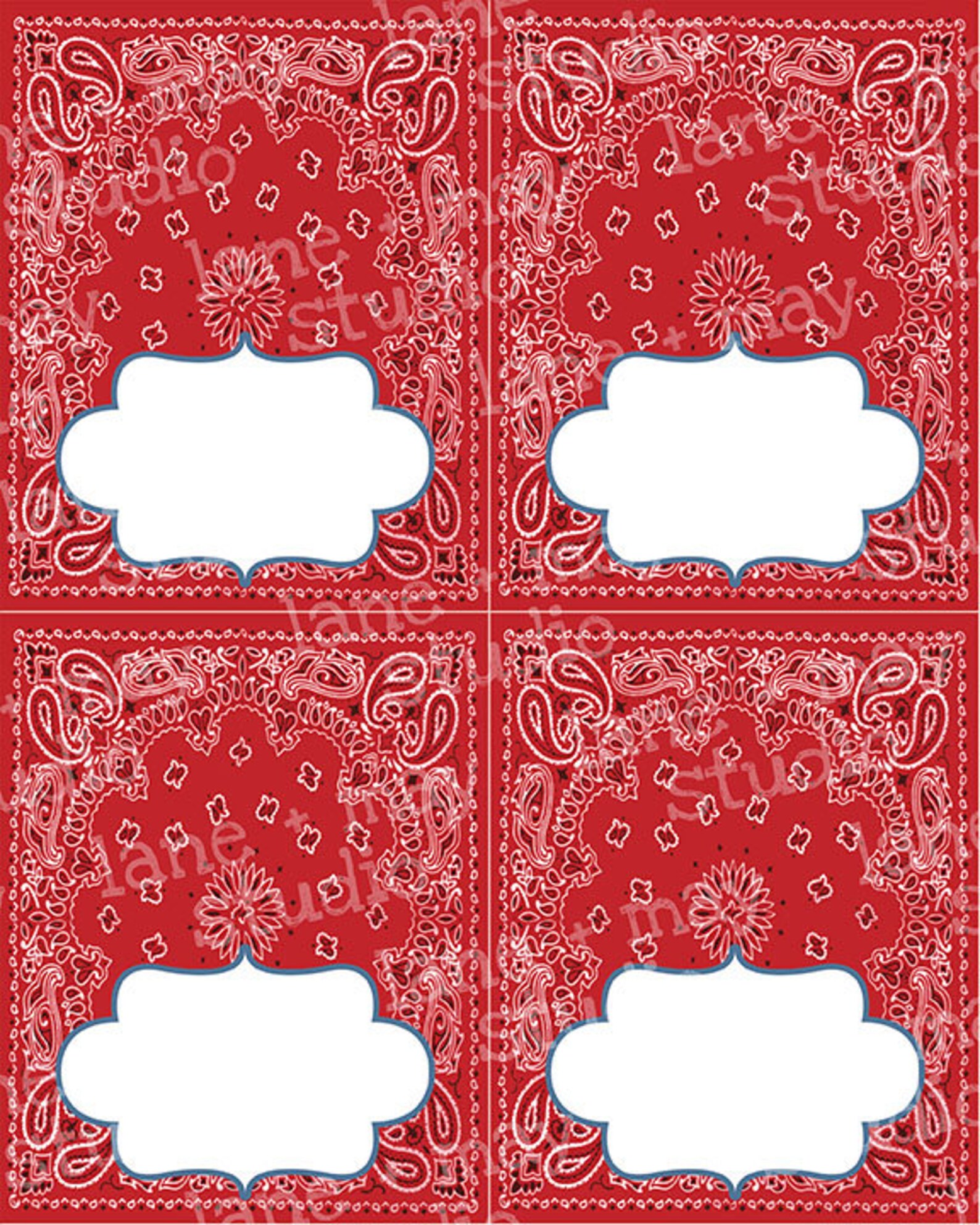 Cowboy / Cowgirl Barbecue Red Bandana Party Food Labels You Print at ...