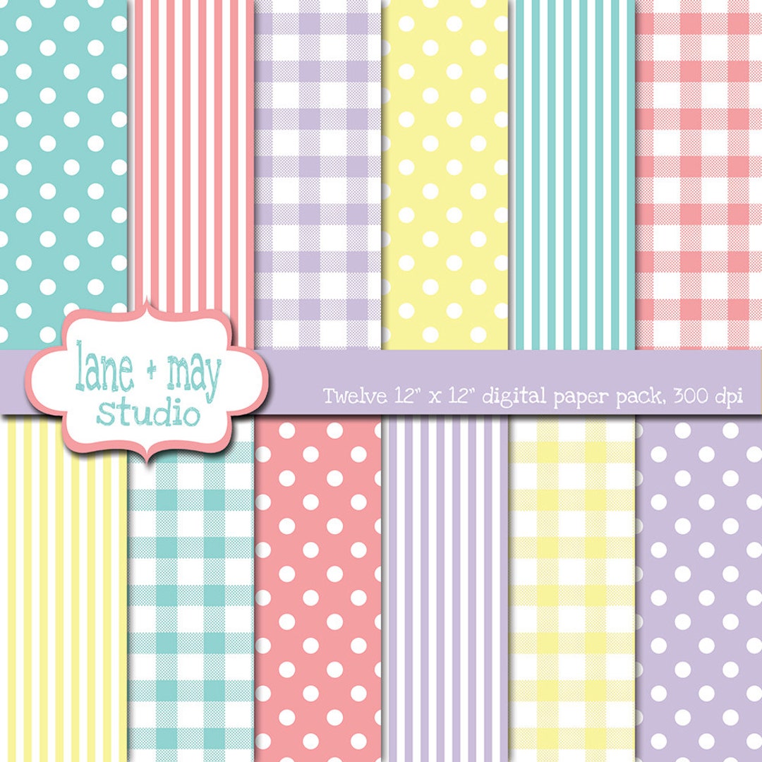 Digital Scrapbook Papers - Pastel Pink, Purple Green and Yellow Polka ...