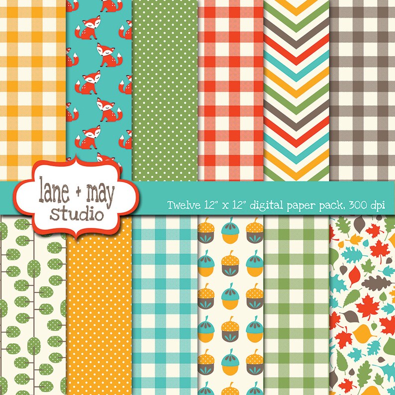 Digital Scrapbook Papers - Fall Fox and Leaf Patterns - INSTANT ...