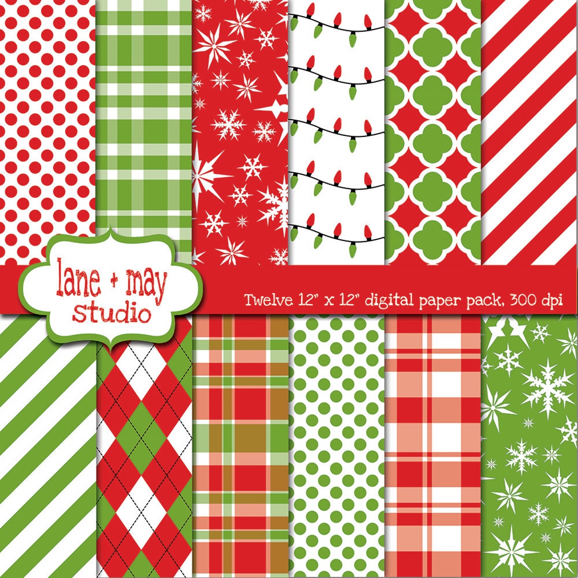 Digital Scrapbook Papers Red and Green Christmas Themed - Etsy