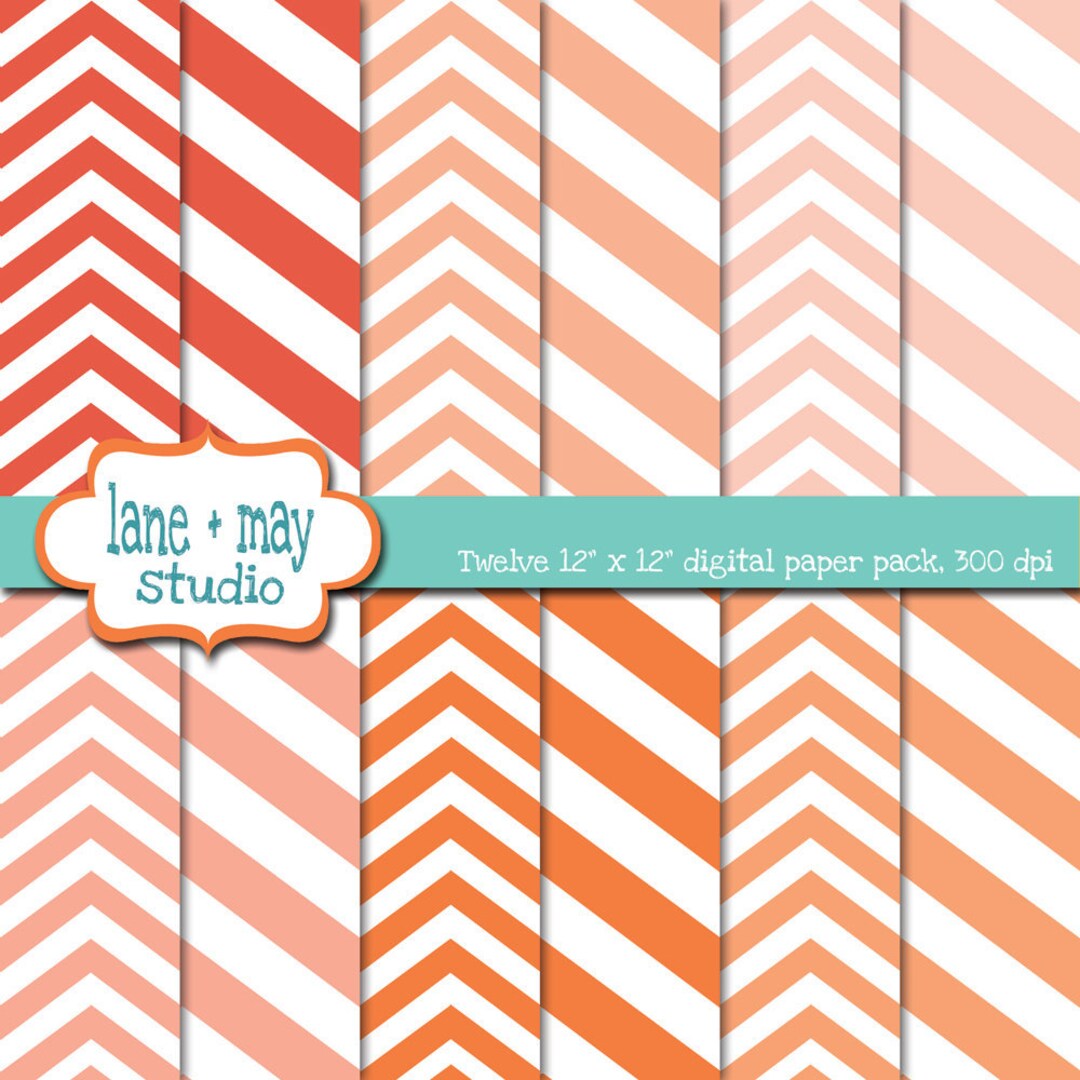 Digital Scrapbook Papers - Coral Pink / Orange and White Chevron in Two ...