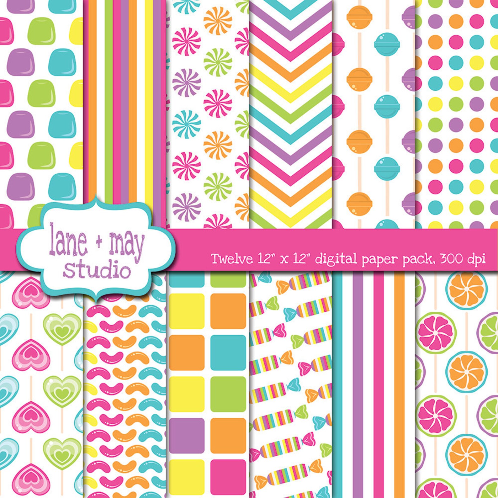 Digital Scrapbook Papers - Rainbow Candy Theme Patterns - INSTANT ...