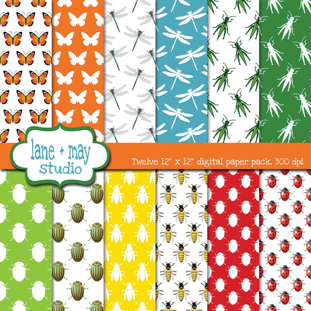 Digital Scrapbook Papers - Bug Theme Patterns - INSTANT DOWNLOAD - Etsy