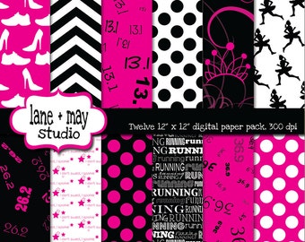 Digital Scrapbook Papers Hot Pink and Black Running Princess | Etsy