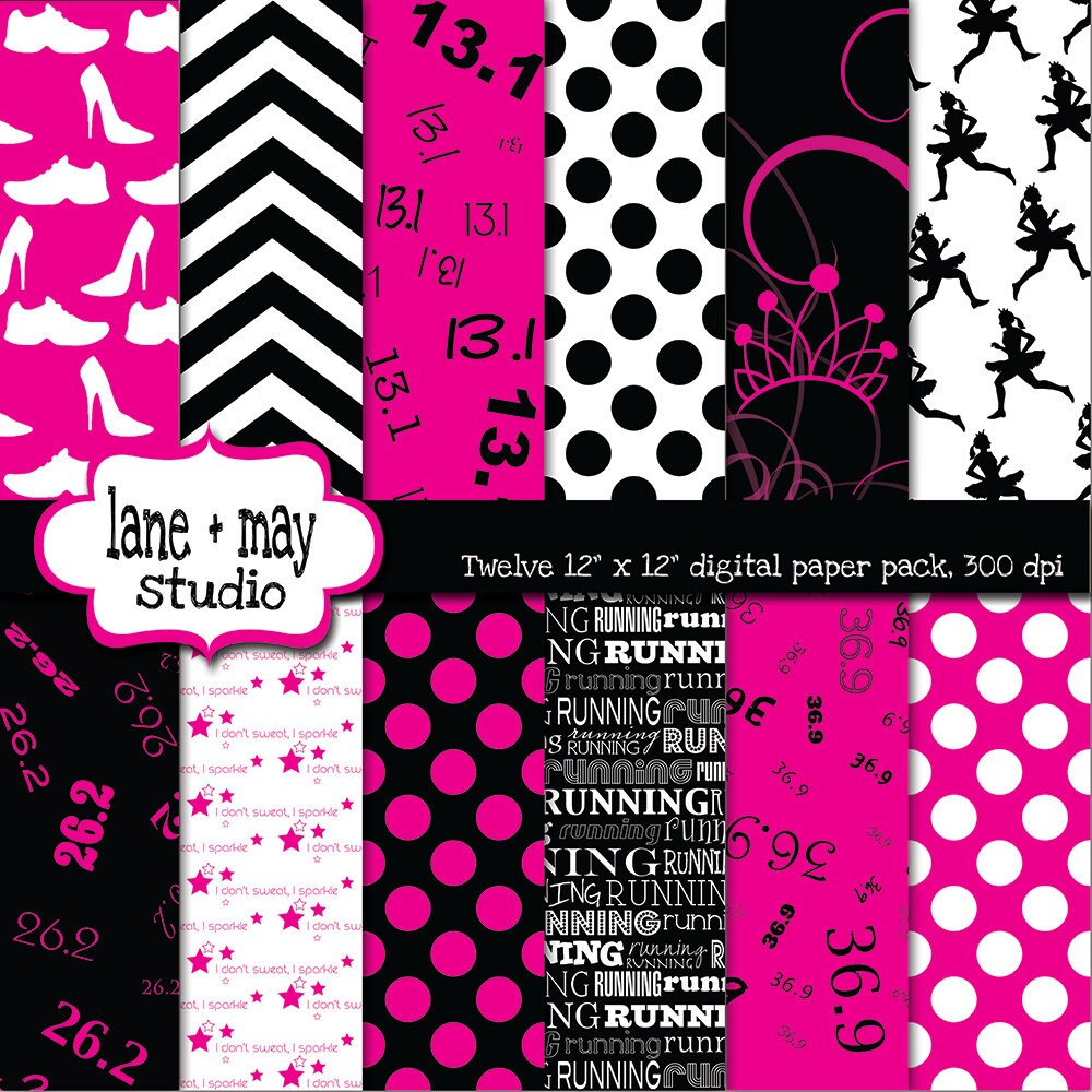 Digital Scrapbook Papers - Hot Pink and Black Running Princess ...