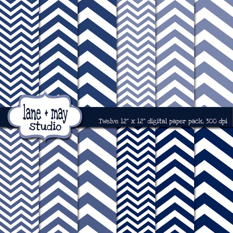 Digital Scrapbook Papers Four Shades of Navy Blue Chevron in - Etsy