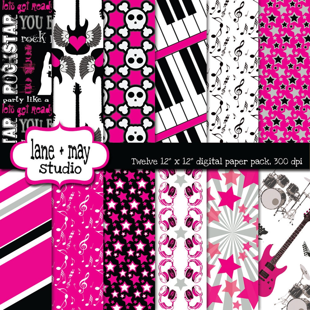 Digital Scrapbook Papers - Hot Pink, Black and Gray Party Like a ...