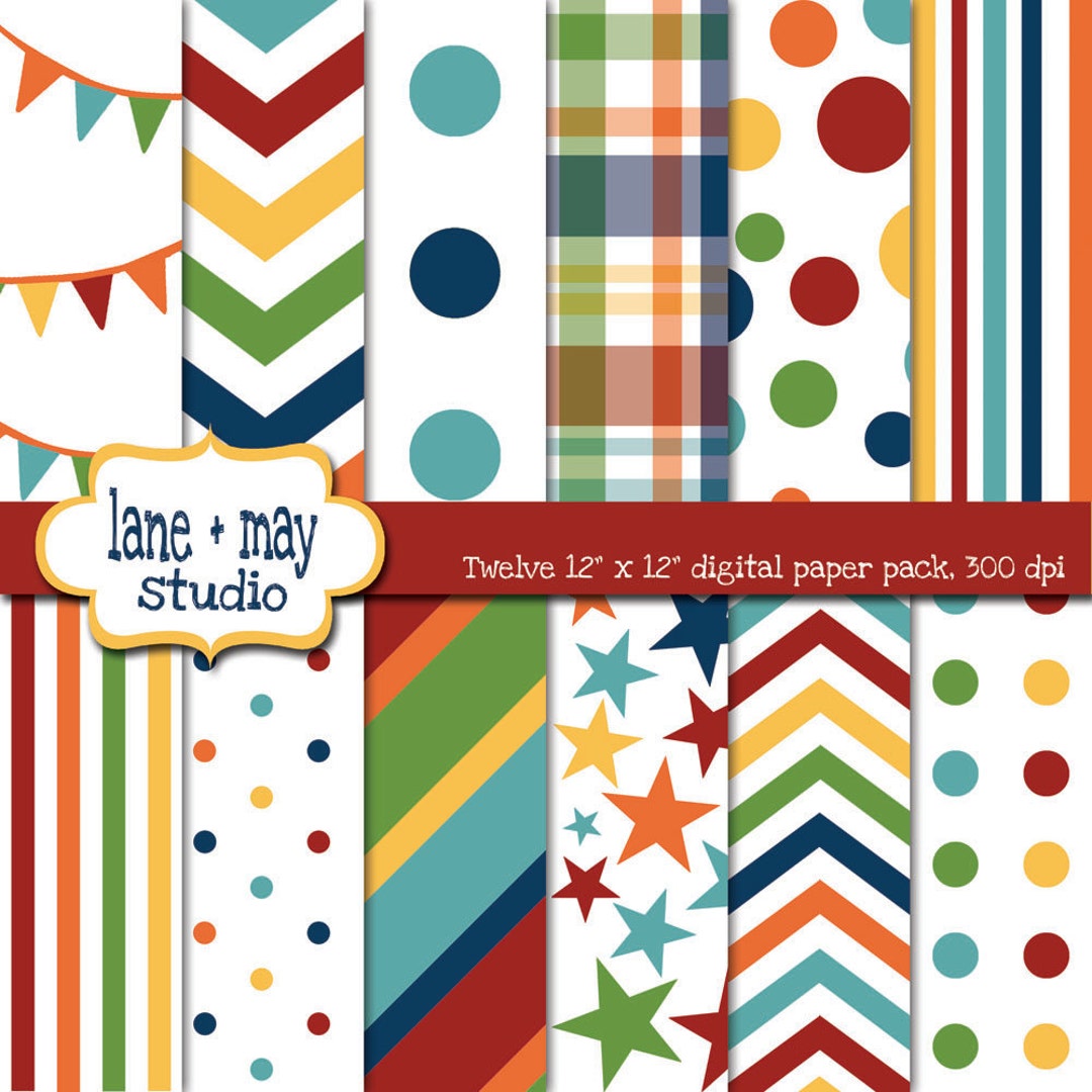 Digital Scrapbook Papers - Rainbow Party Patterns - INSTANT DOWNLOAD - Etsy