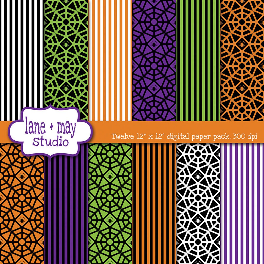 Digital Scrapbook Papers - Spider Webs and Stripe Halloween Patterns ...