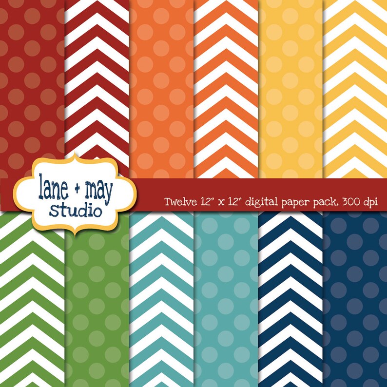 Digital Scrapbook Papers - Classic Rainbow Polka Dots and Chevron ...