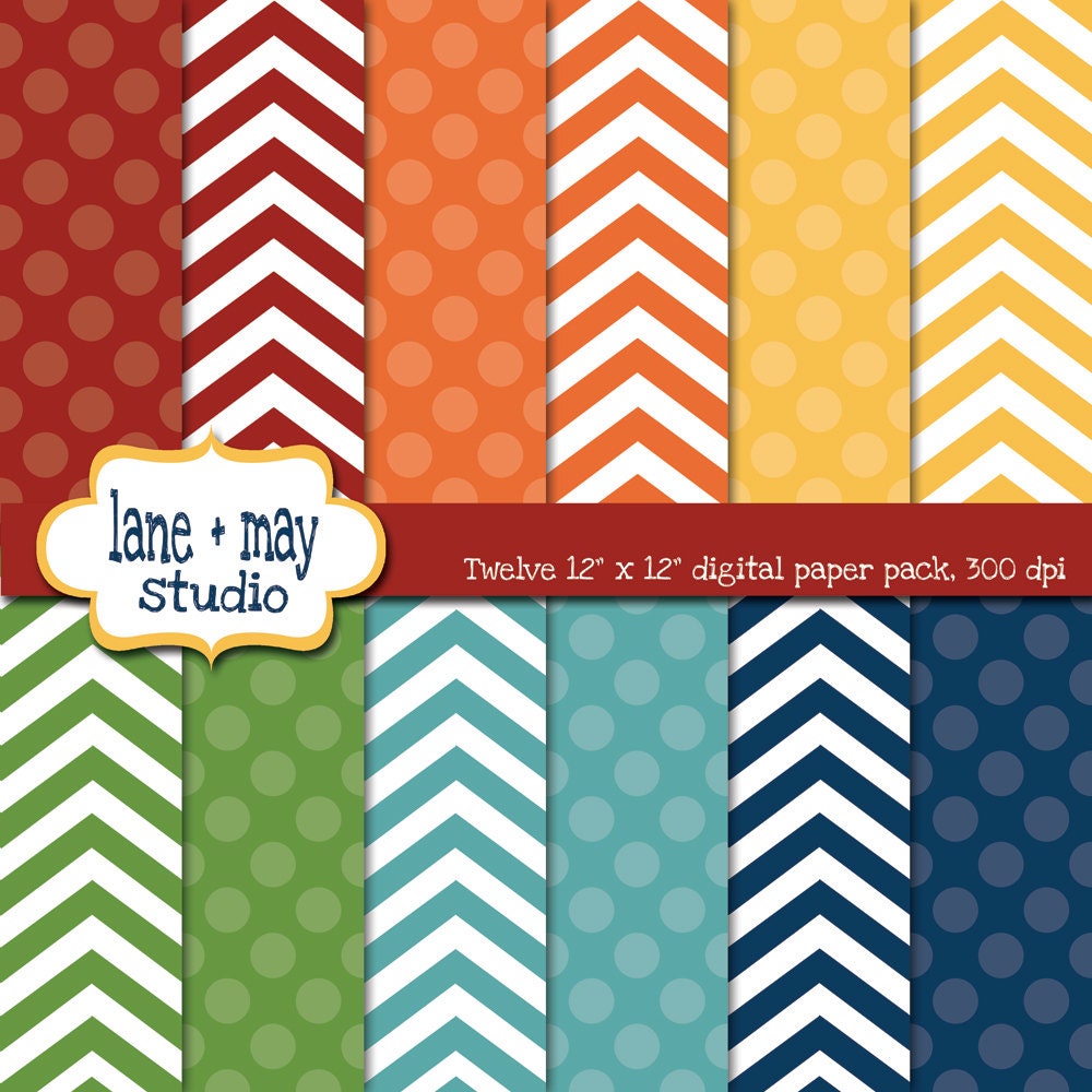 Digital Scrapbook Papers - Classic Rainbow Polka Dots and Chevron ...