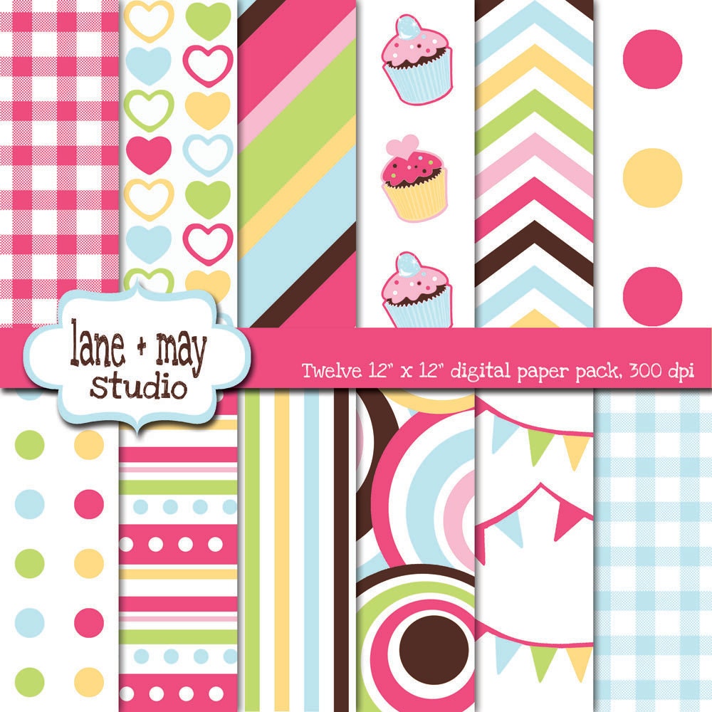 Digital Scrapbook Papers - Cupcake Theme Party - INSTANT DOWNLOAD - Etsy