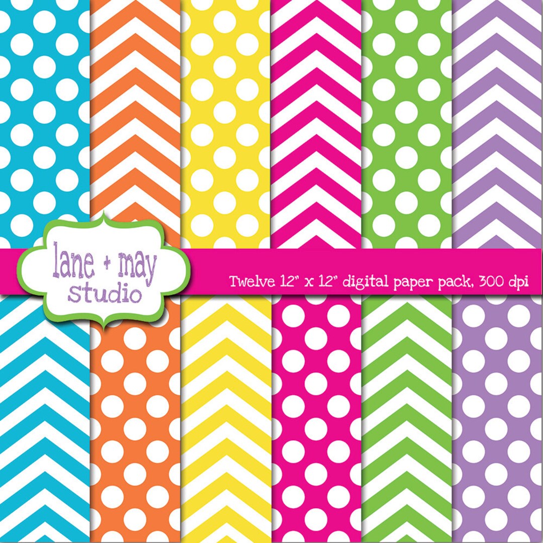 Digital Scrapbook Papers - Bright Rainbow Polka Dot and Chevron ...