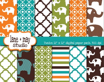 Digital Scrapbook Papers Tangerine Orange Aqua and | Etsy