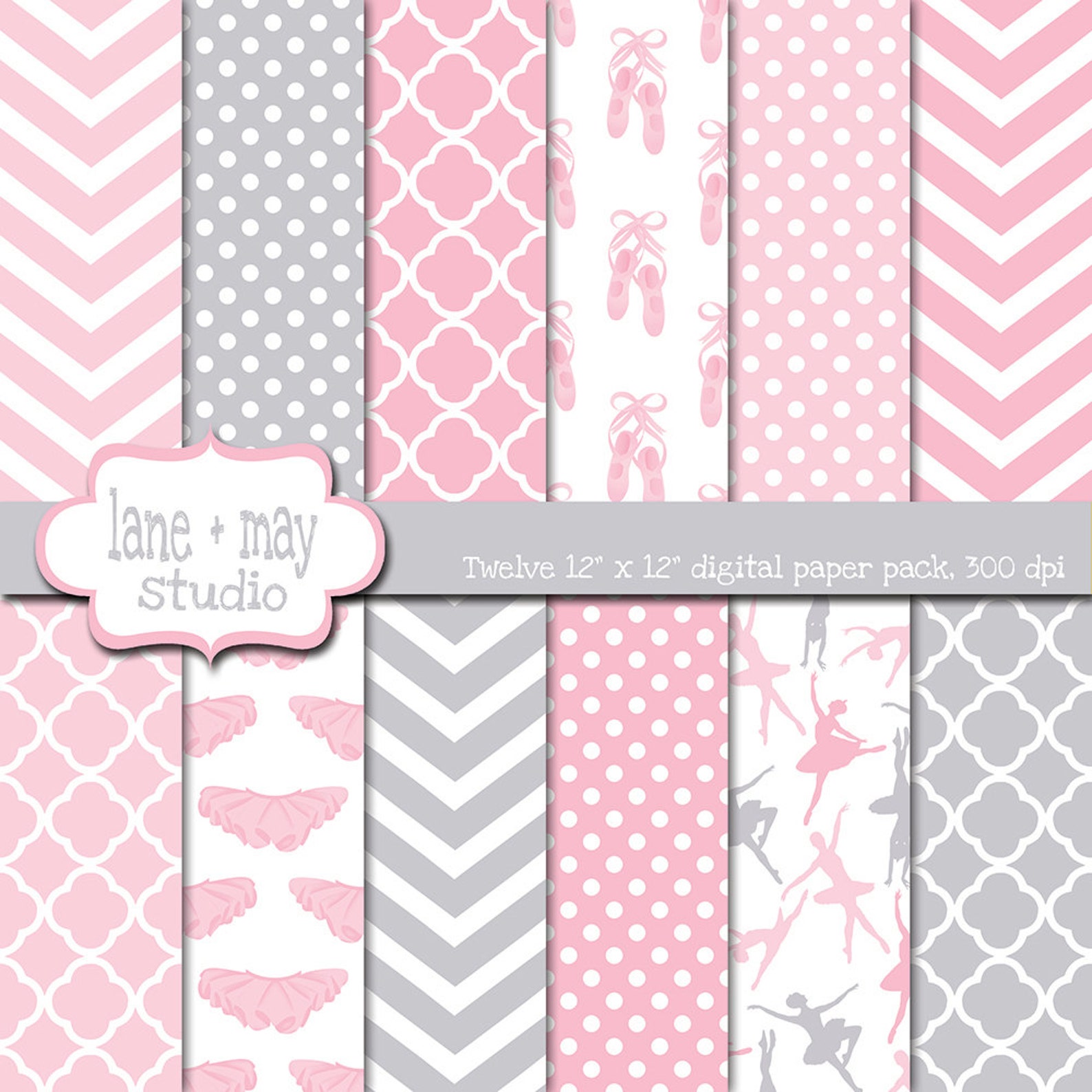 Digital Scrapbook Papers - Tutu Cute Ballerina Themed Pink and Gray ...