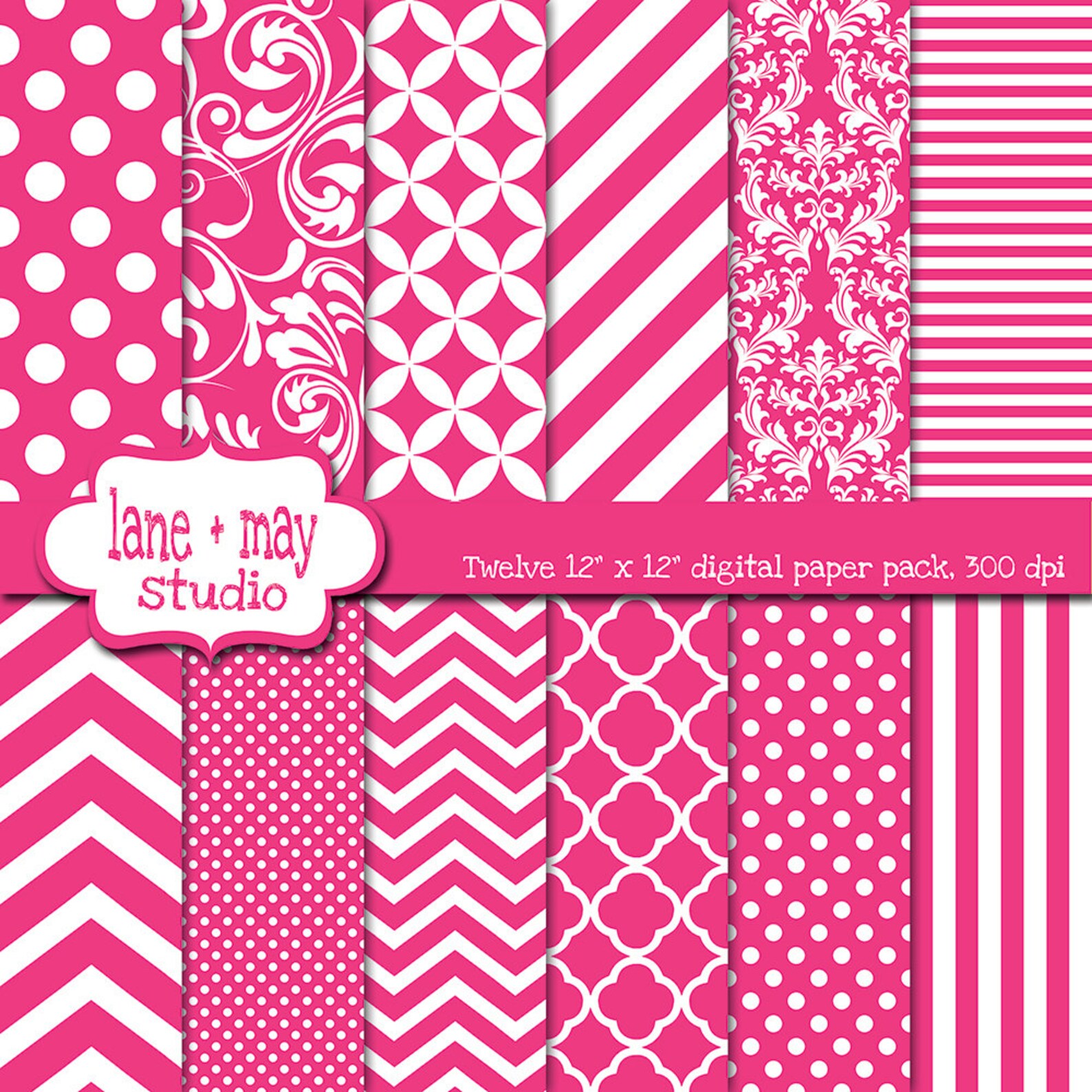 Digital Scrapbook Papers - Hot Pink and White Patterns - Variety Pack ...