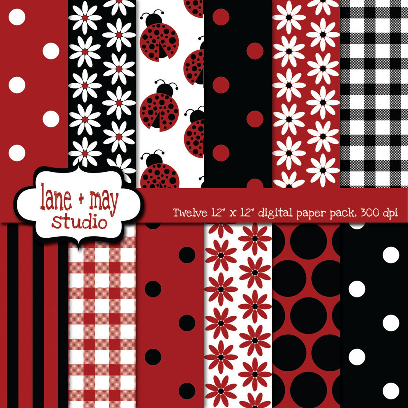 Digital Scrapbook Papers - Ladybug Patterns in Red, Black and White ...