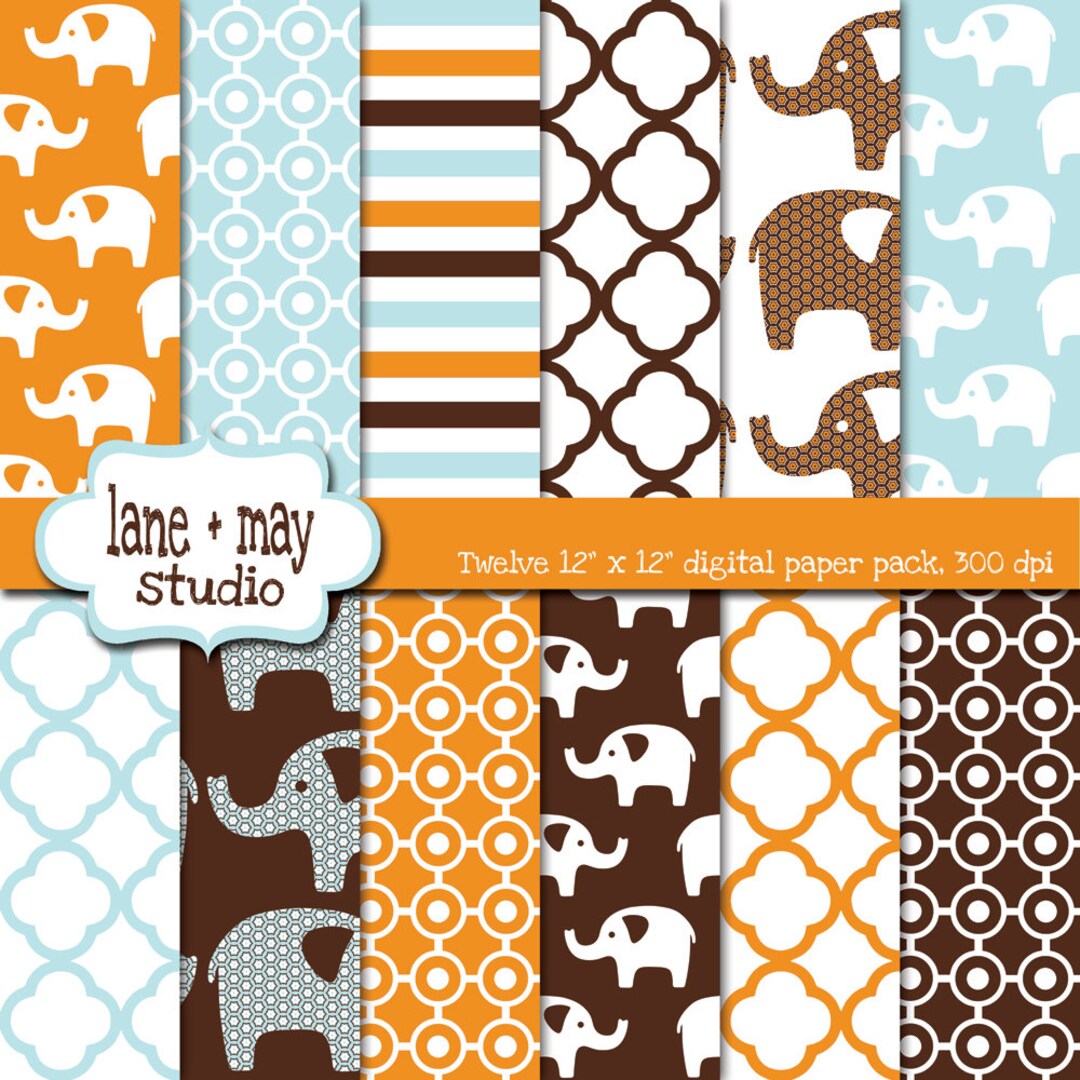 Digital Scrapbook Papers - Tangerine Orange, Aqua, and Chocolate Brown ...