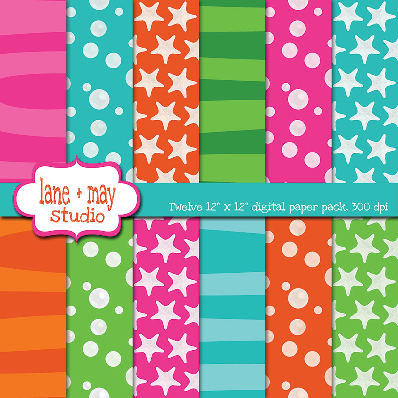 Digital Scrapbook Papers Bright Beach Theme Patterns INSTANT DOWNLOAD ...