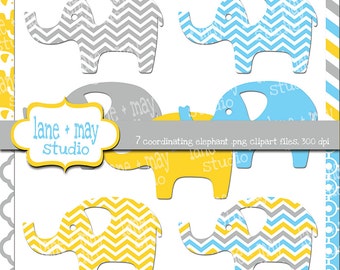 Yellow and Gray Elephant Themed Digital Scrapbook Clipart | Etsy