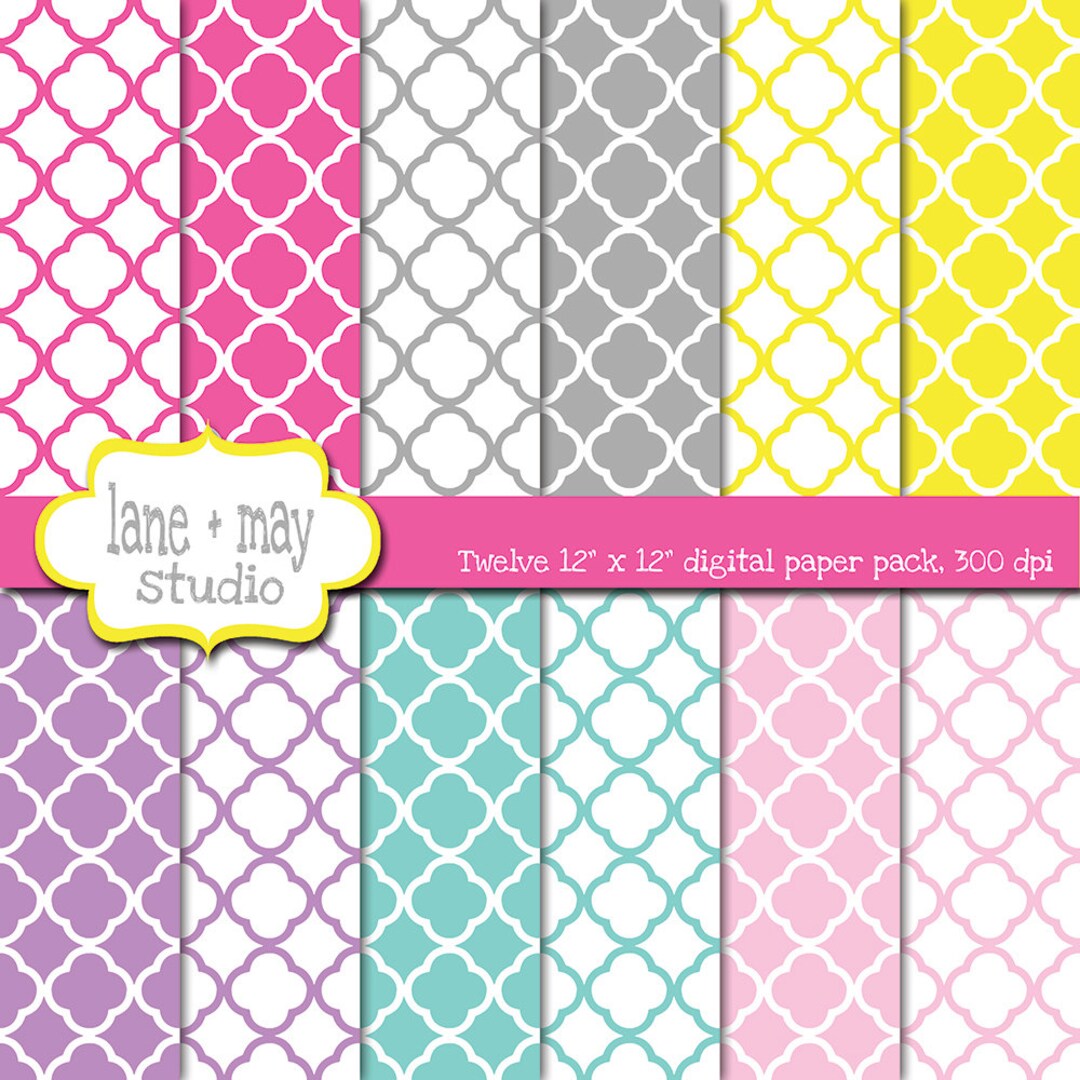 Digital Scrapbook Papers - Pastel Quatrefoil Patterns - INSTANT ...