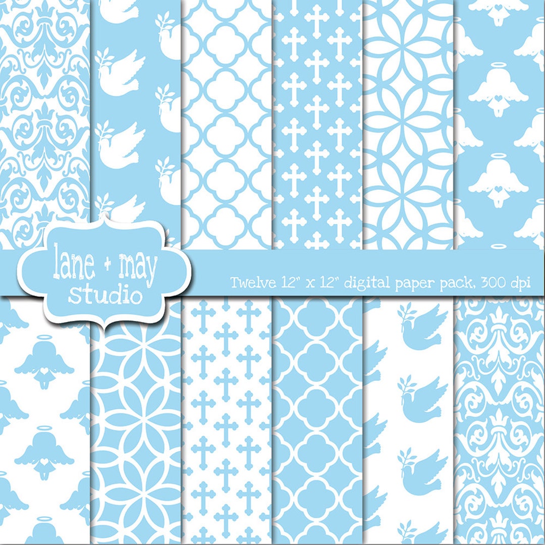 Digital Scrapbook Papers - Baby Blue Baptism Patterns - INSTANT ...