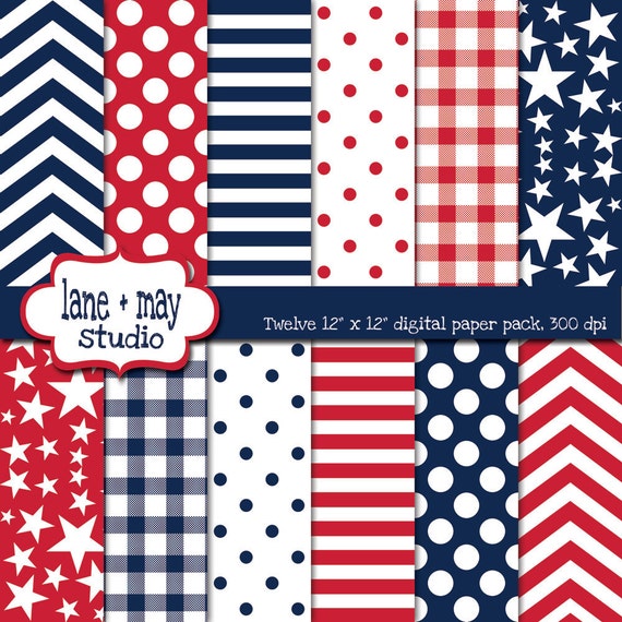 4th of July red white and blue patterns digital scrapbook | Etsy
