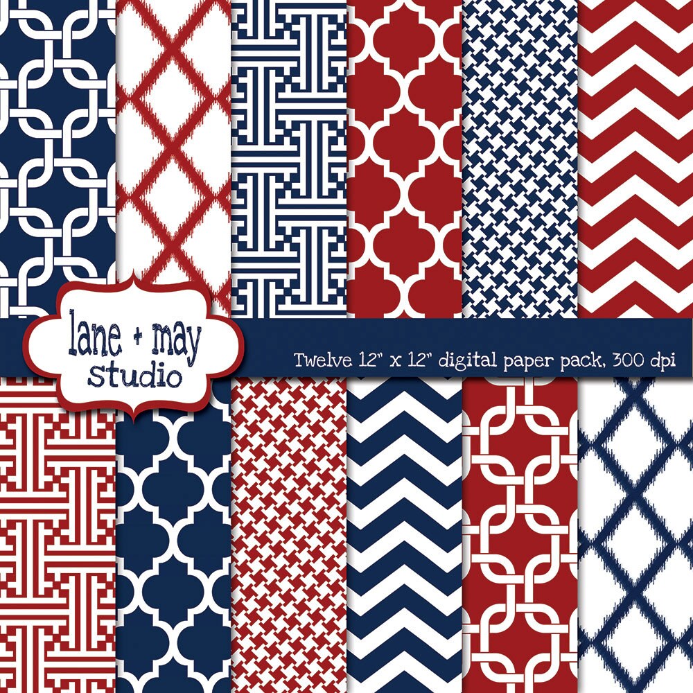 Red, White and Navy Blue Modern Chevron, Houndstooth and Ikat Patterns ...