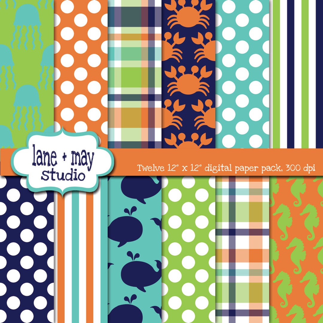 Digital Scrapbook Papers - Preppy Sea Life Theme Patterns - INSTANT ...
