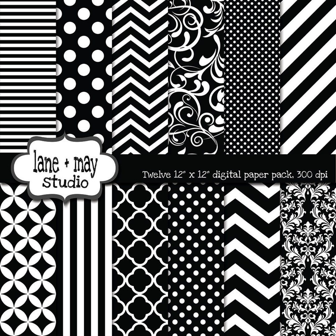 Digital Papers - Black and White Patterns - Variety Pack - INSTANT ...