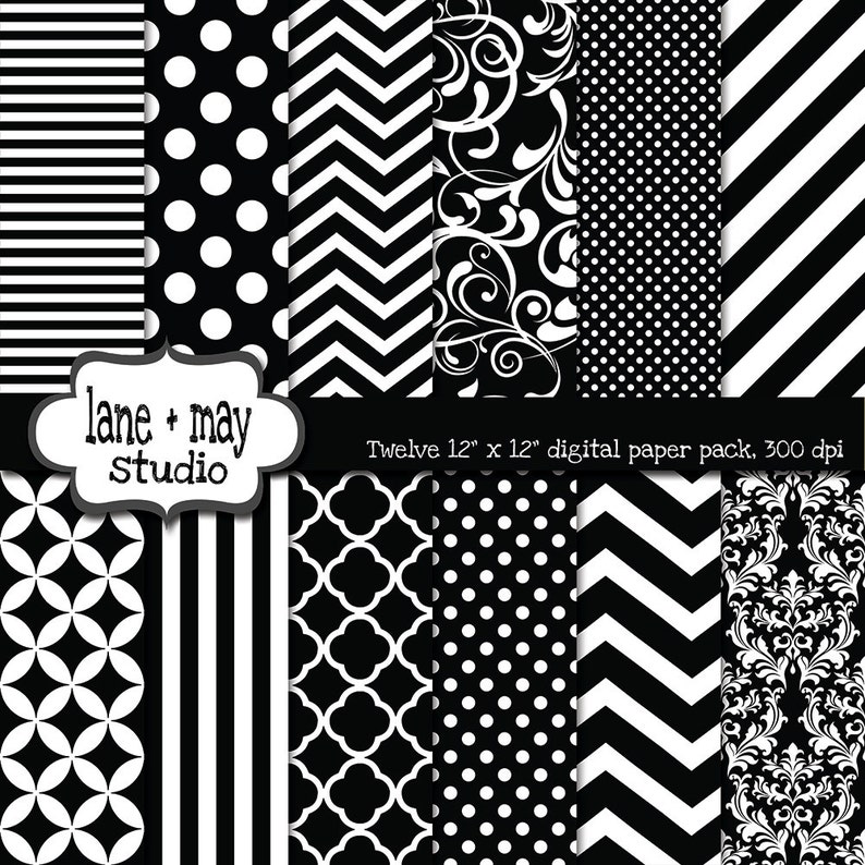 Digital Papers Black and White Patterns Variety Pack - Etsy