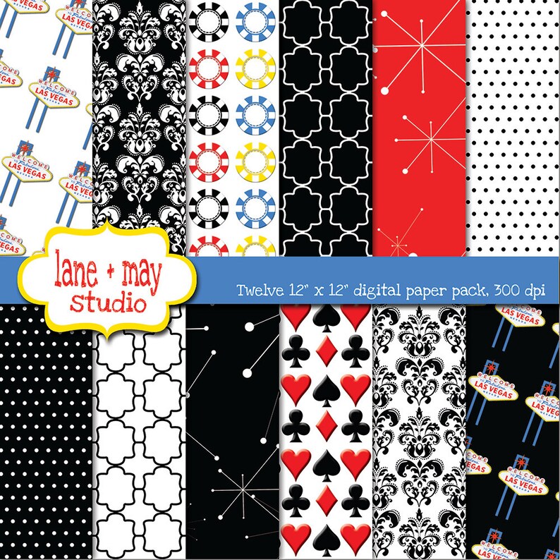 Las Vegas Theme - Red, Black and White Patterns - Digital Scrapbook ...