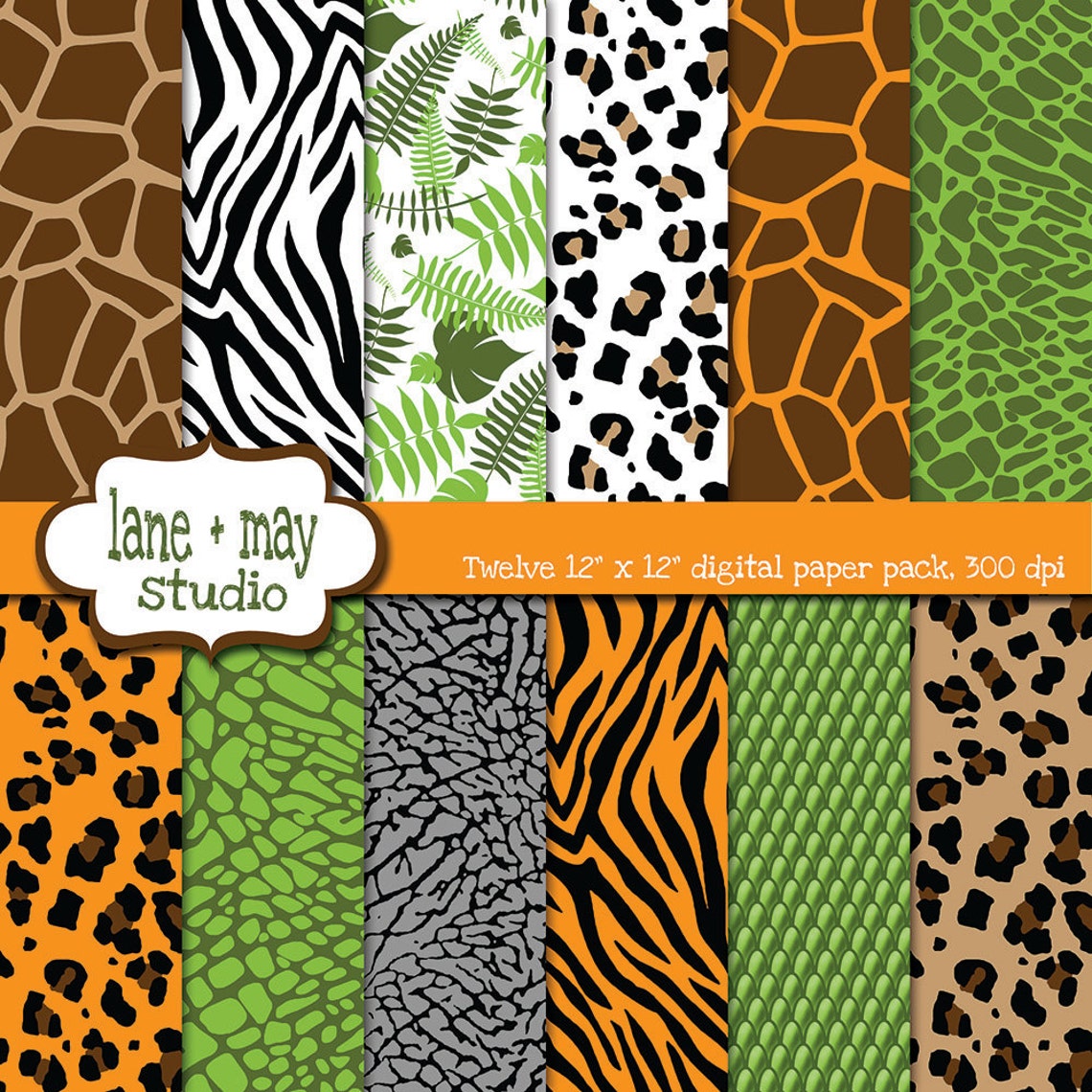 Digital Scrapbook Papers - Safari Jungle Animal Print Patterns ...