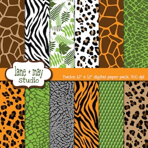 Digital Scrapbook Papers Safari Jungle Animal Print Patterns | Etsy