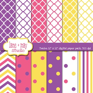 Digital Scrapbook Papers Green, Blue, Yellow, Gray and Brown Quatrefoil ...